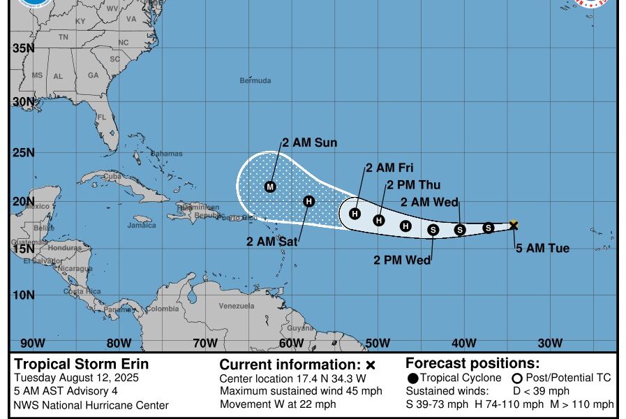 TROPICAL STORM ERIN CONTINUES WESTERLY TRACK - ABS TV Radio Antigua ...