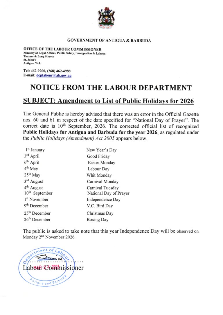 Calendar Of 2026 Public Holidays - ABS TV Radio Antigua & Barbuda